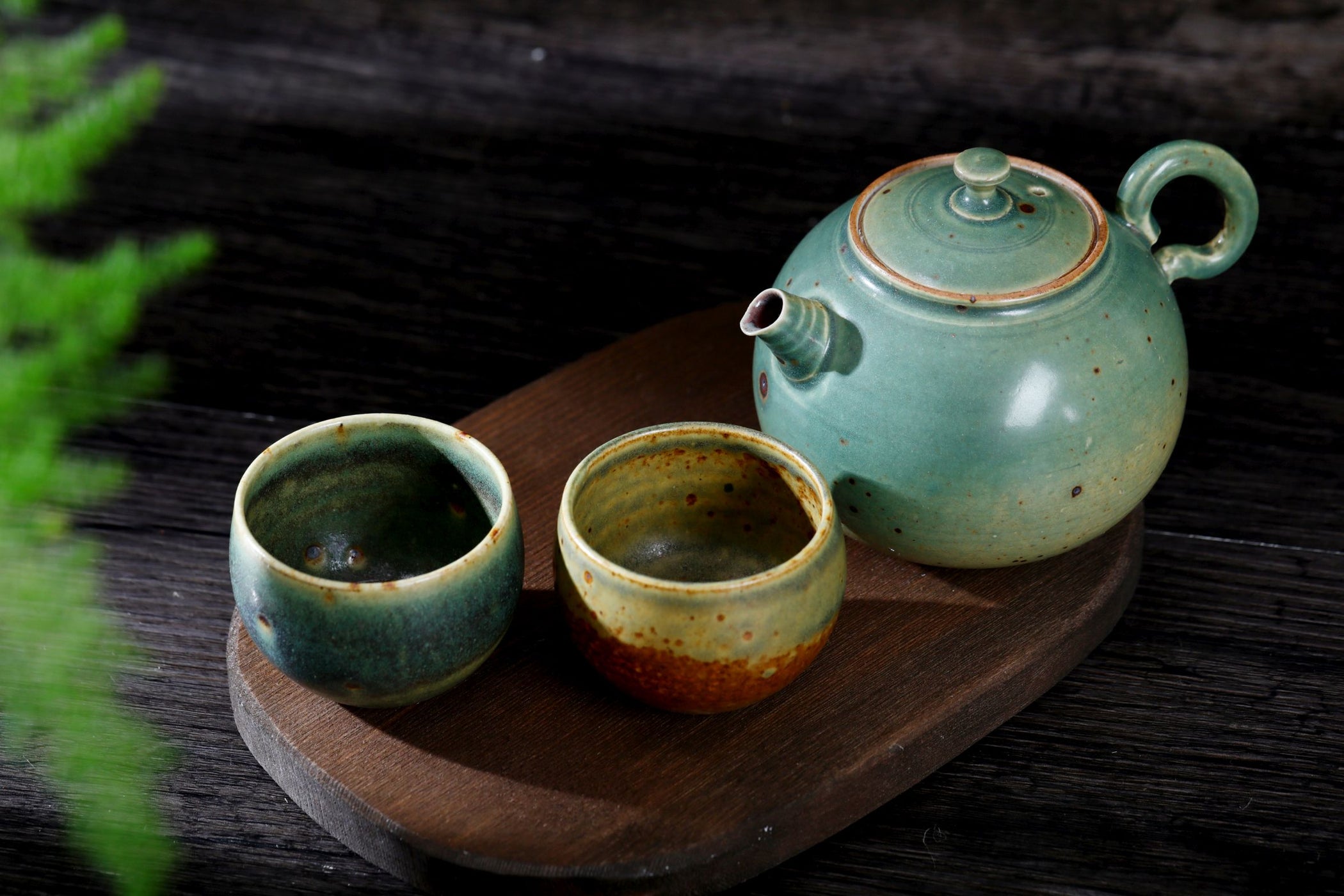 Fei Cui Glazed "Turquoise Desert" Bug Bitten Teapot and Cups — Yunnan ...