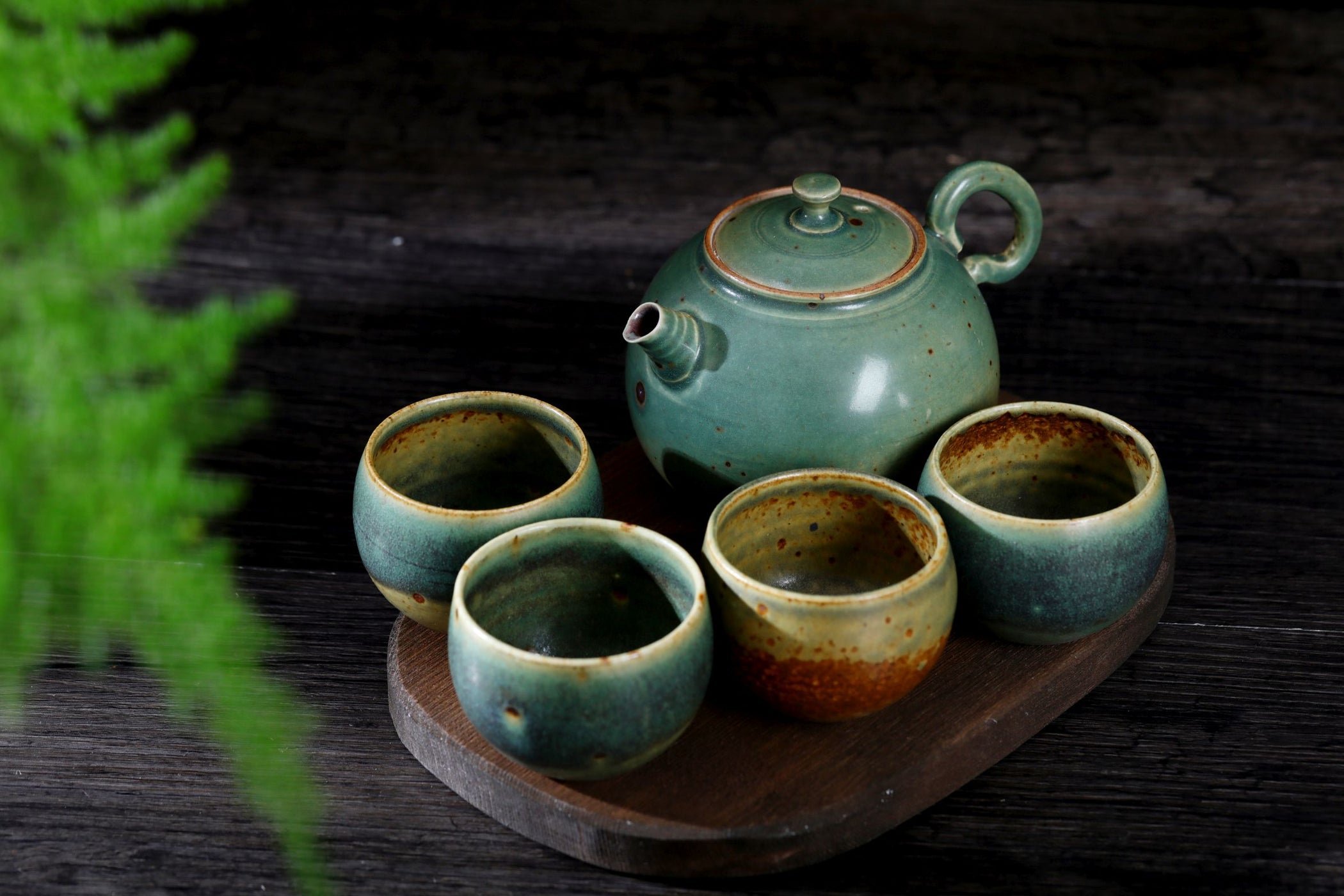 Fei Cui Glazed "Turquoise Desert" Bug Bitten Teapot and Cups — Yunnan ...