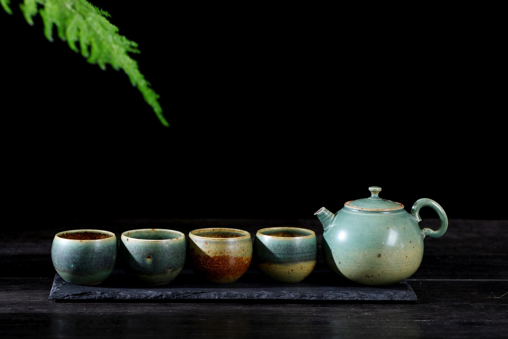 Fei Cui Glazed "Turquoise Desert" Bug Bitten Teapot and Cups — Yunnan ...