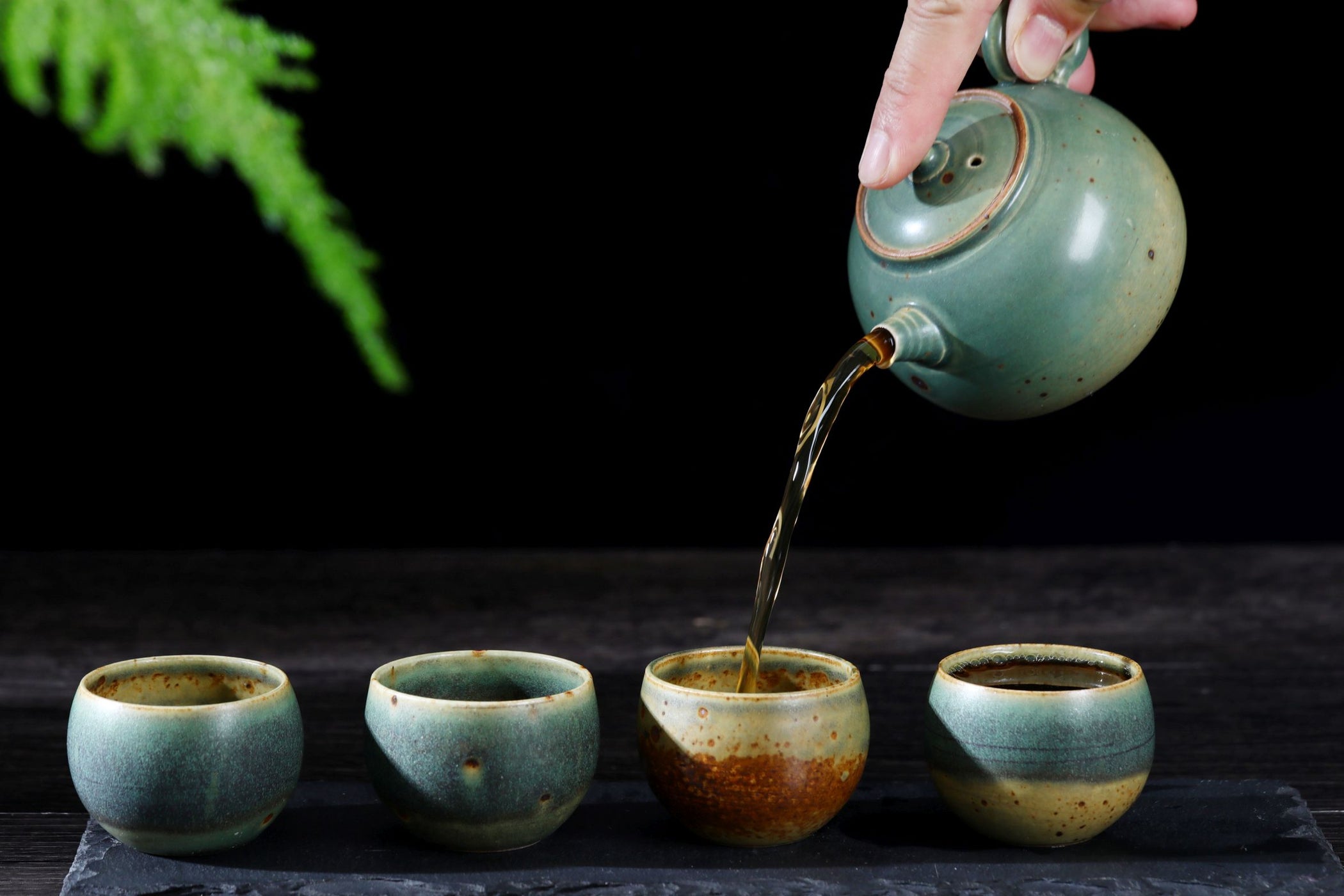 Fei Cui Glazed "Turquoise Desert" Bug Bitten Teapot and Cups — Yunnan ...