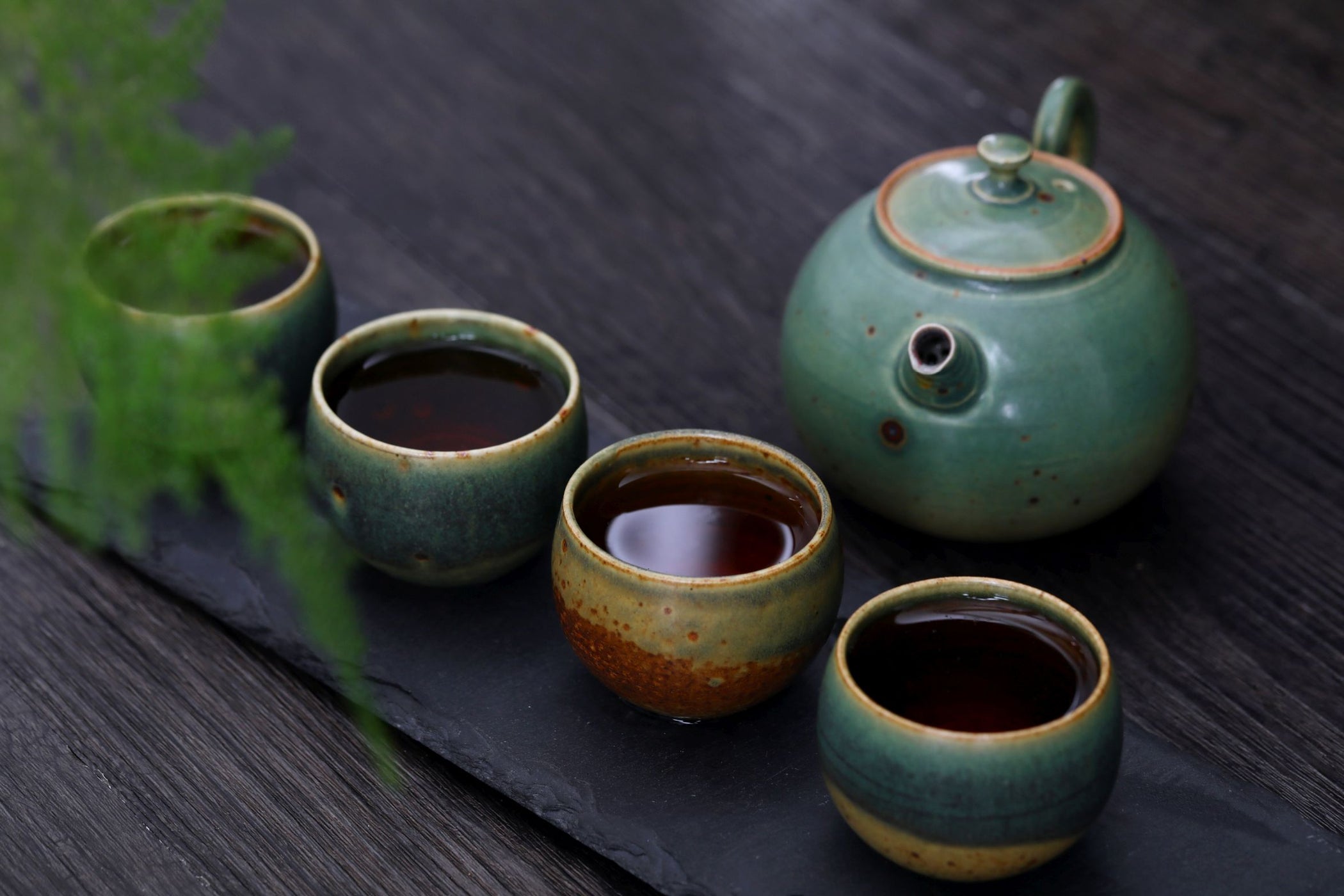 Fei Cui Glazed "Turquoise Desert" Bug Bitten Teapot and Cups — Yunnan ...