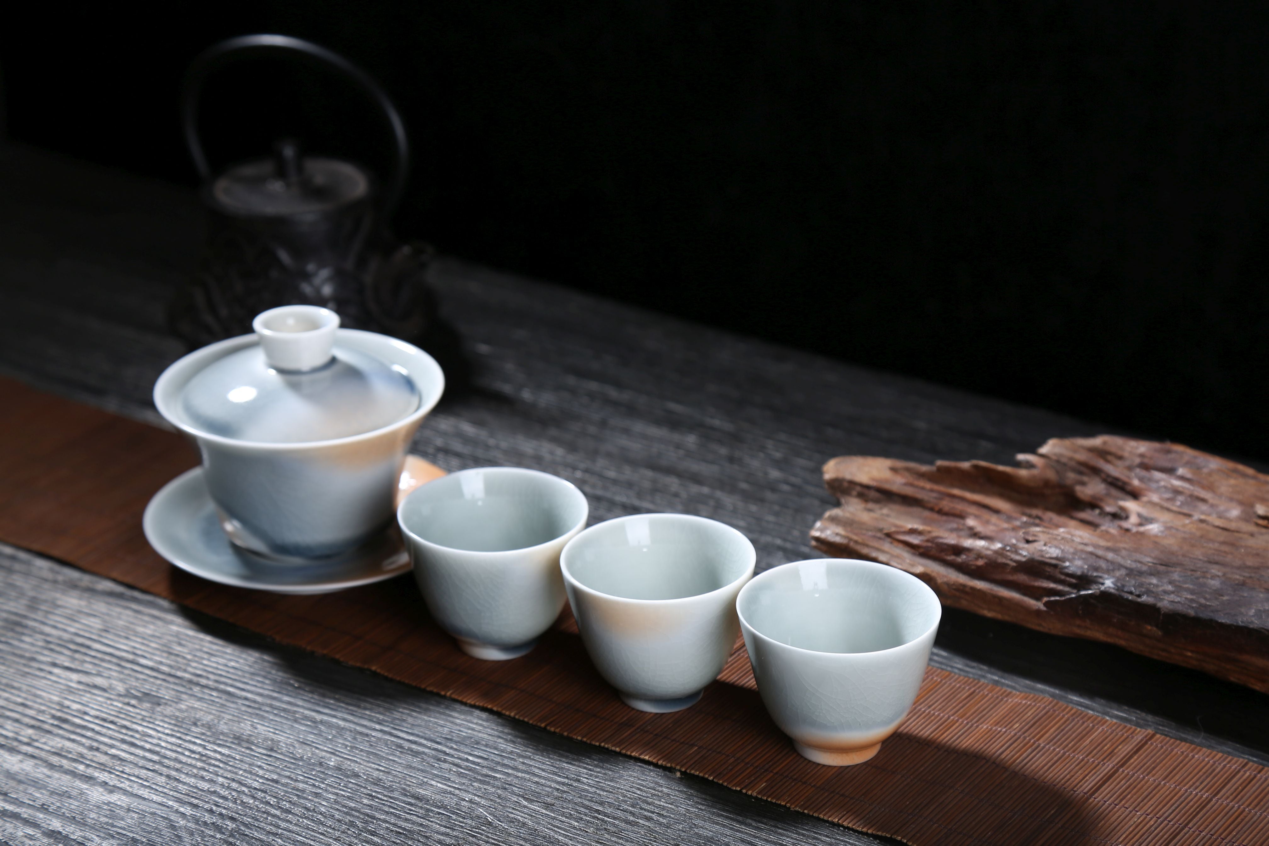 Desert and Sky Glazed Ceramic Gaiwan and Cups Yunnan Sourcing Tea Shop