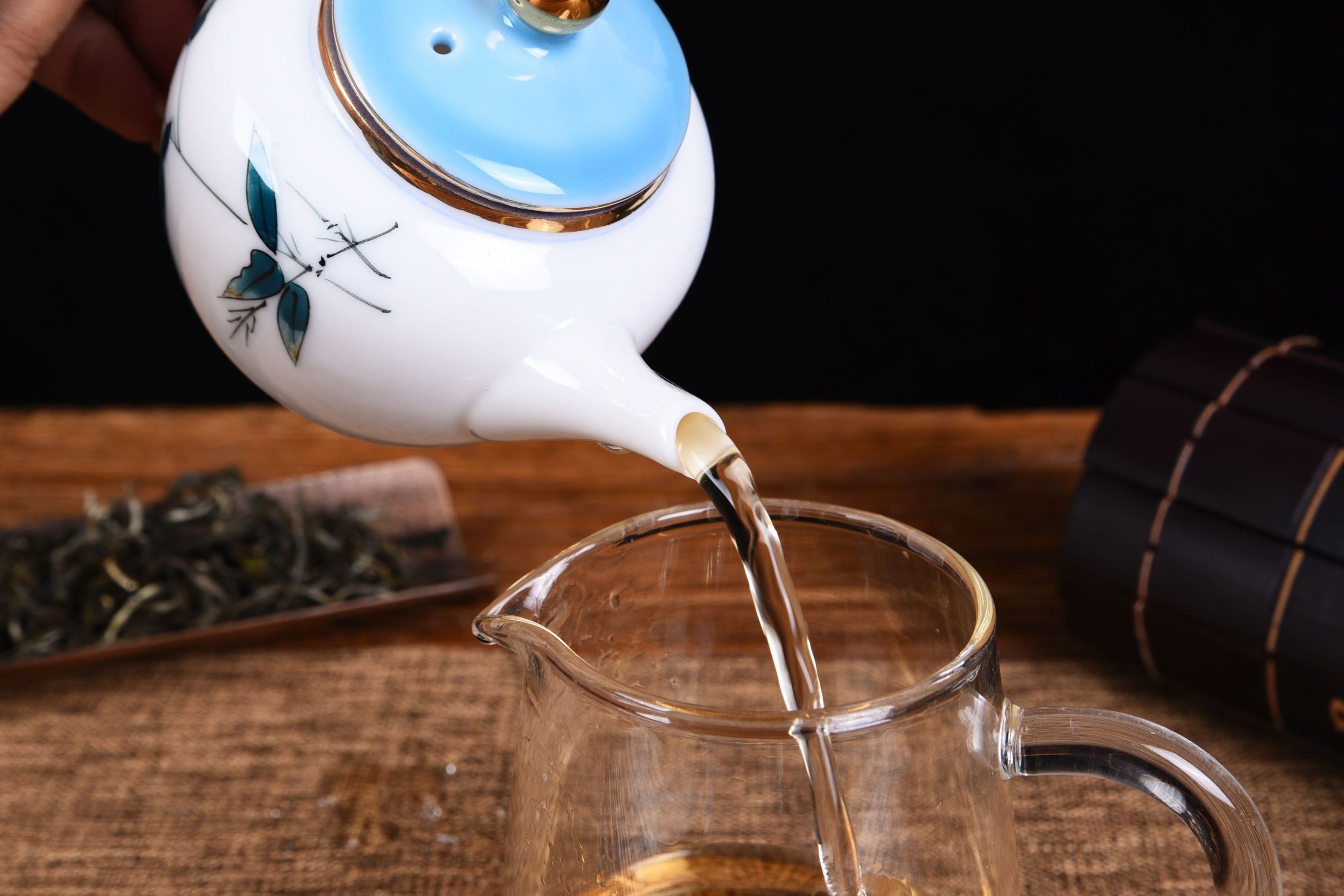 White Porcelain "Blue Bamboo" Hand-Painted Teapot Yunnan Sourcing Tea Shop