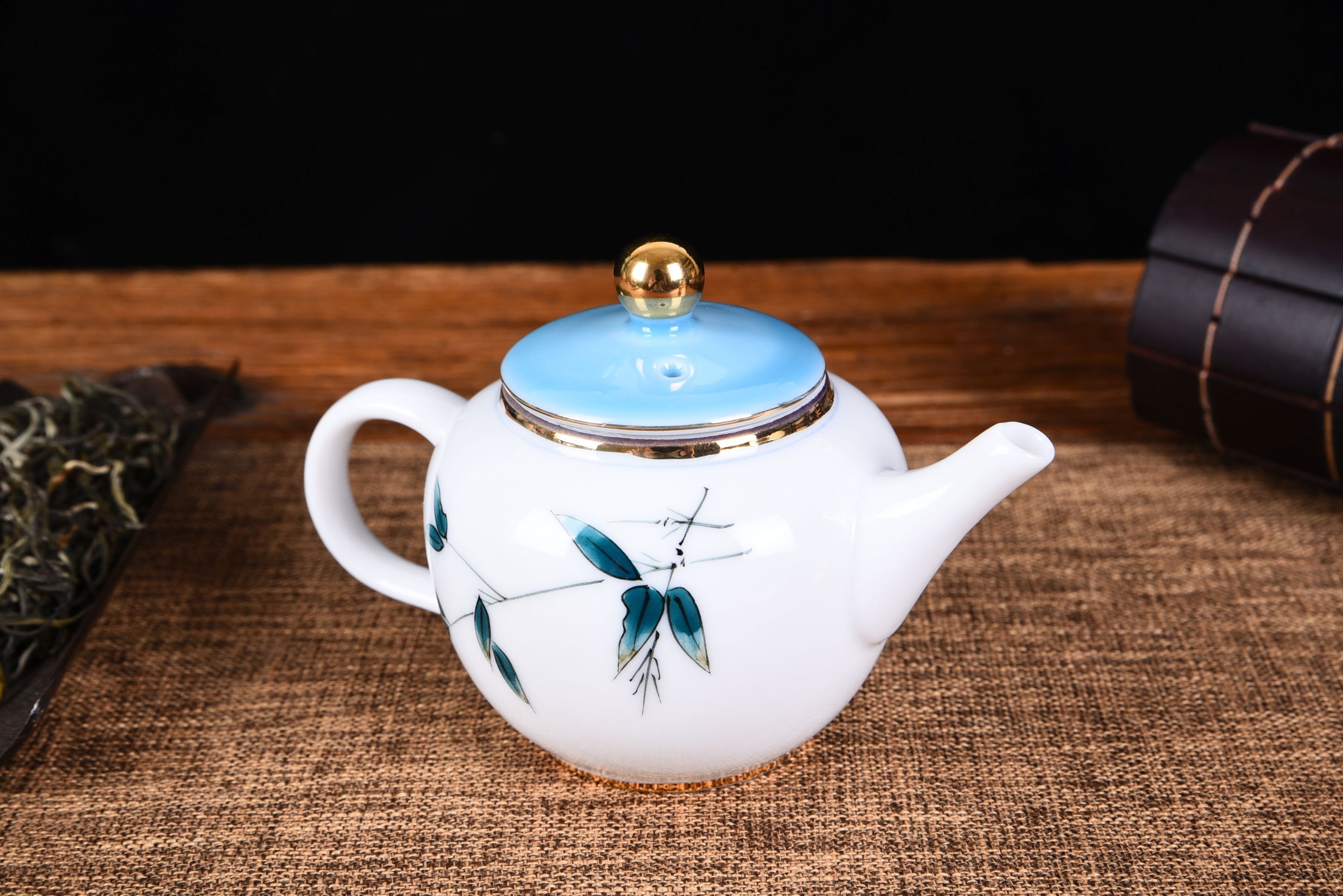 White Porcelain "Blue Bamboo" Hand-Painted Teapot Yunnan Sourcing Tea Shop