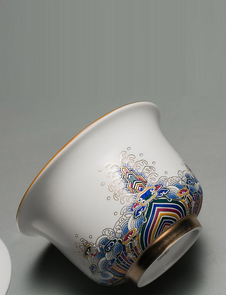 Ceramic "Ocean Water Cliff" Gaiwan and Tea Boat Yunnan Sourcing Tea Shop