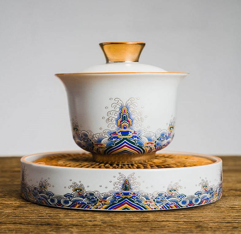 Ceramic "Ocean Water Cliff" Gaiwan and Tea Boat Yunnan Sourcing Tea Shop