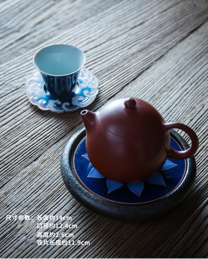Cloisonné and Ceramic Mini Tea Boat Teapot Stand Yunnan Sourcing Tea Shop