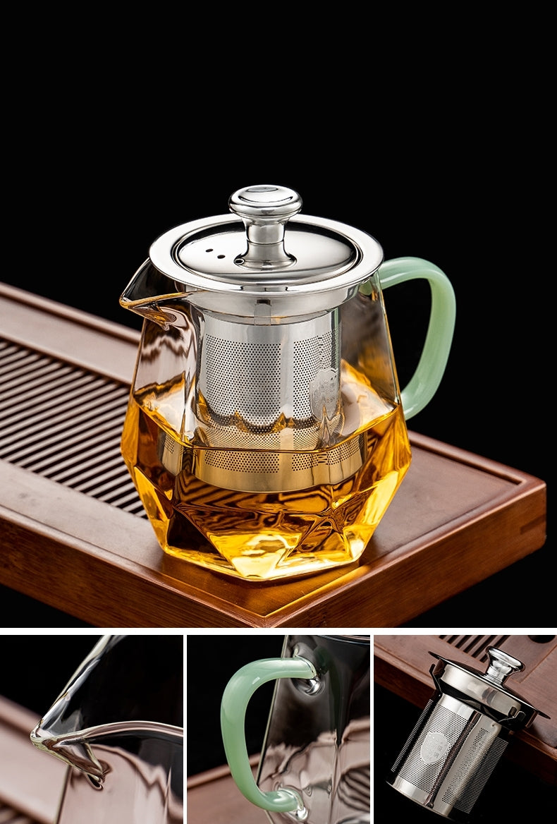 Hexagonal "Jade" Glass Cha Hai with Stainless Steel Infuser Yunnan ...